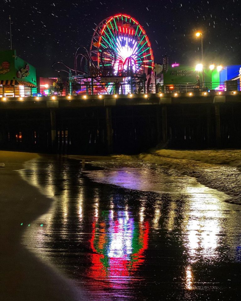 The 2020 Holiday Season Ferris wheel lighting at the Santa Monica Pier ...