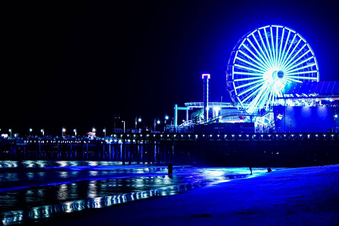 Greek Bicentennial Ferris Wheel Lighting at the Santa Monica Pier ...